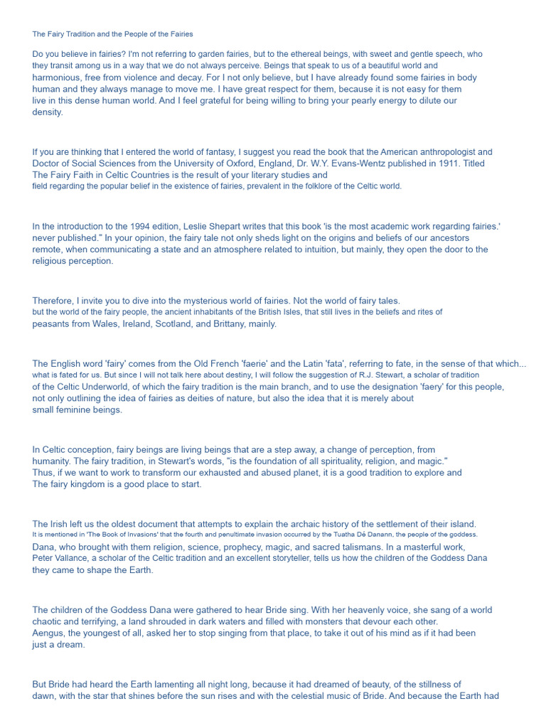 THE FAIRY TRADITION AND THE PEOPLE OF THE FAIRIES | PDF | Fairies | Celts