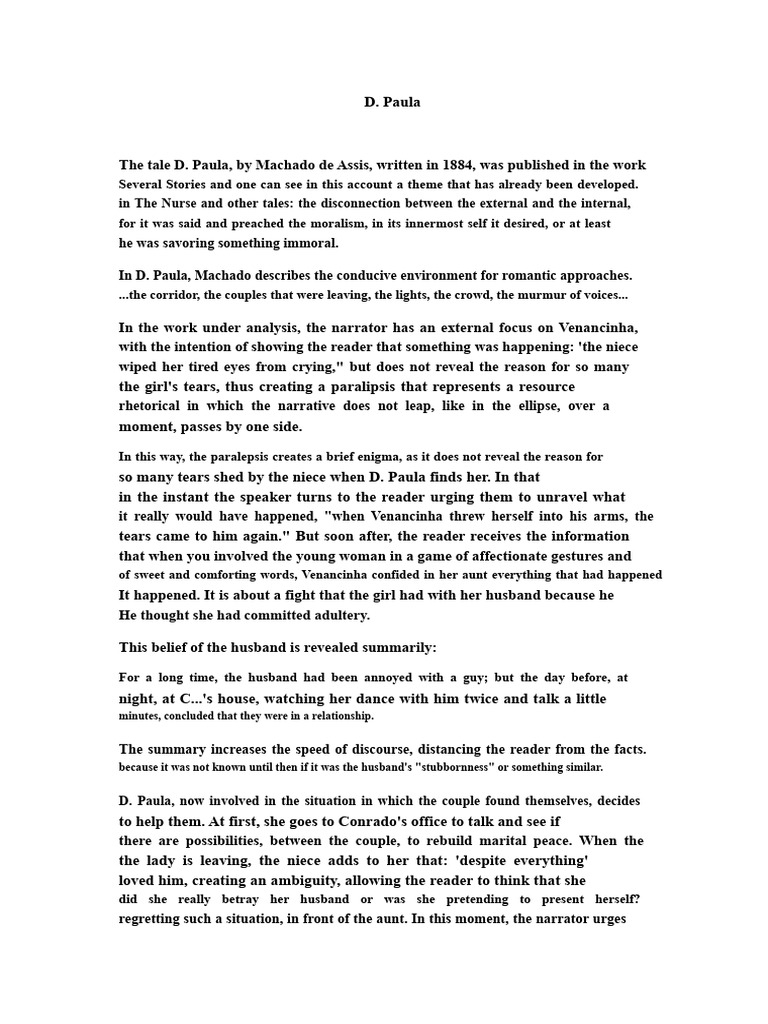 Analysis of Machado de Assis' D. Paula | PDF | Narration