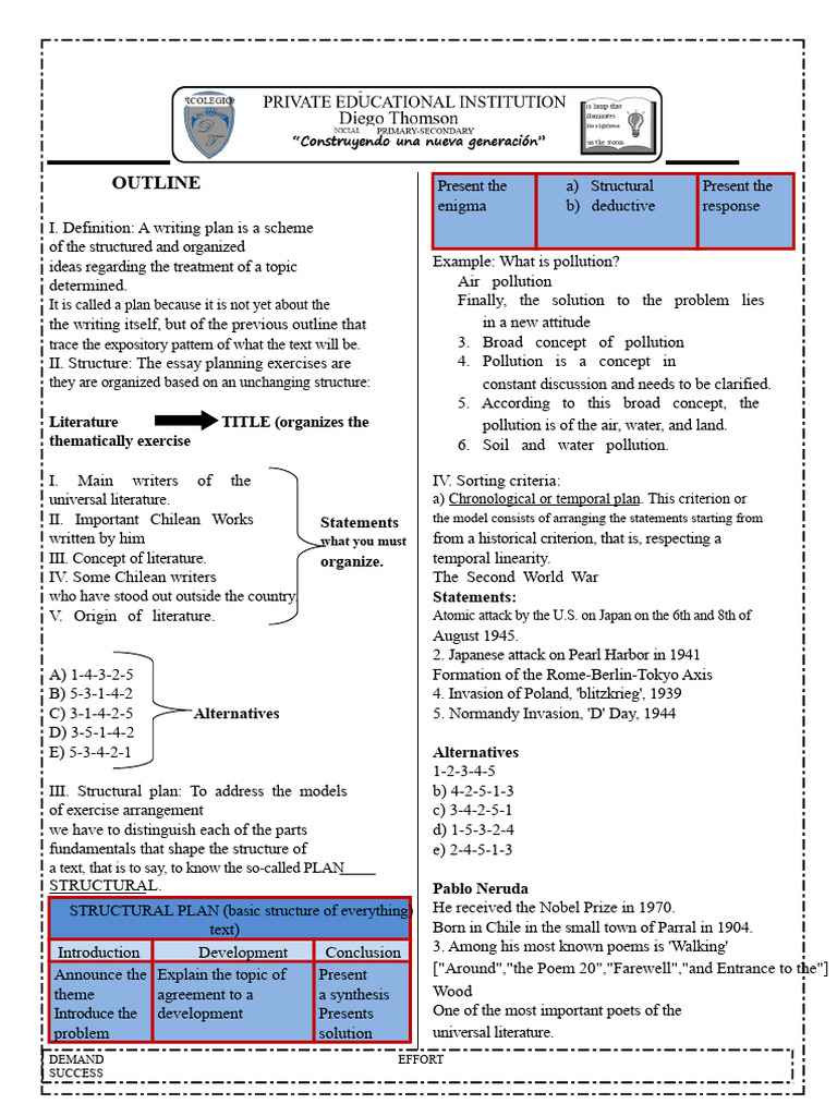 Writing Plan - Theory - 1st Year of Secondary School | PDF | Causality ...