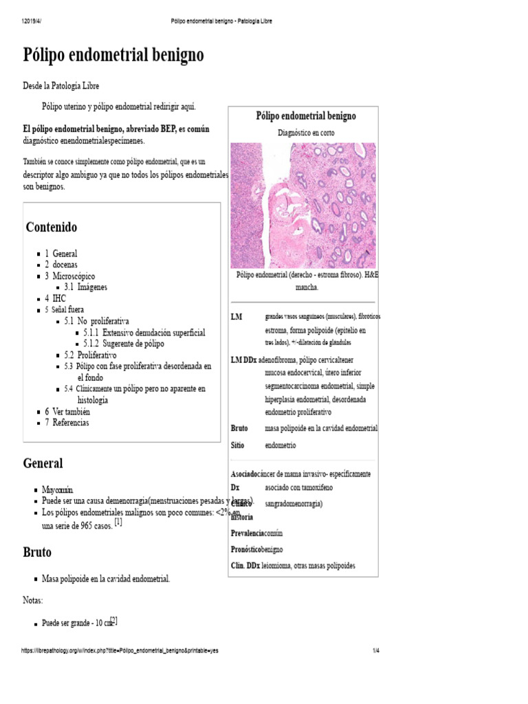Pólipo Endometrial Benigno: Diagnóstico y Características | PDF ...