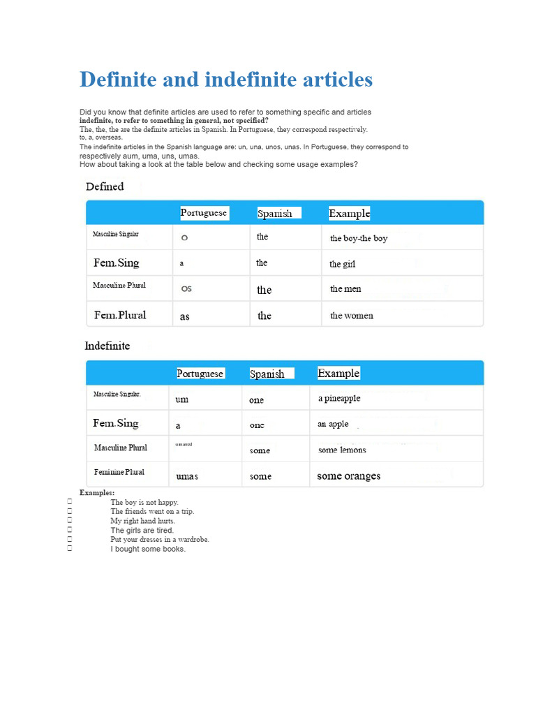 Definite and indefinite articles | PDF