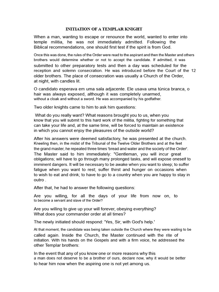Templar Knight Initiation Ceremony Guide | PDF | Knights Templar