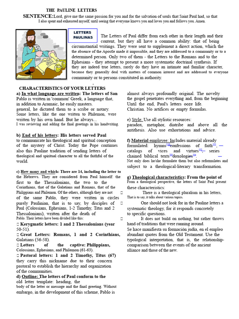 Work Sheet On The Pauline Letters | PDF | Paul The Apostle | Epistle To ...