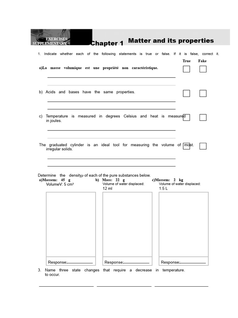 Matter Properties and Density Exercises | PDF | Density | Matter