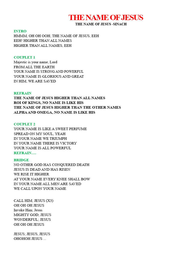 The Name of Jesus Words 338 | PDF