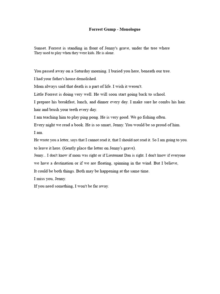 Forrest Gump's Heartfelt Monologue | PDF
