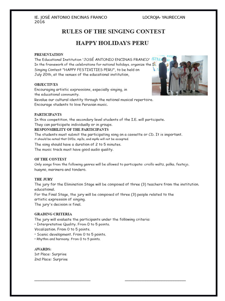 Singing Contest Rules for Happy Holidays | PDF