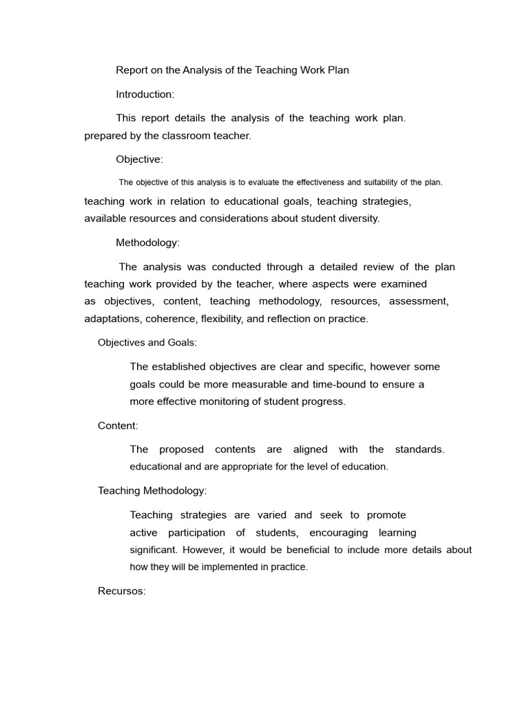 Report on the Analysis of the Teaching Work Plan 1 | PDF | Educational ...