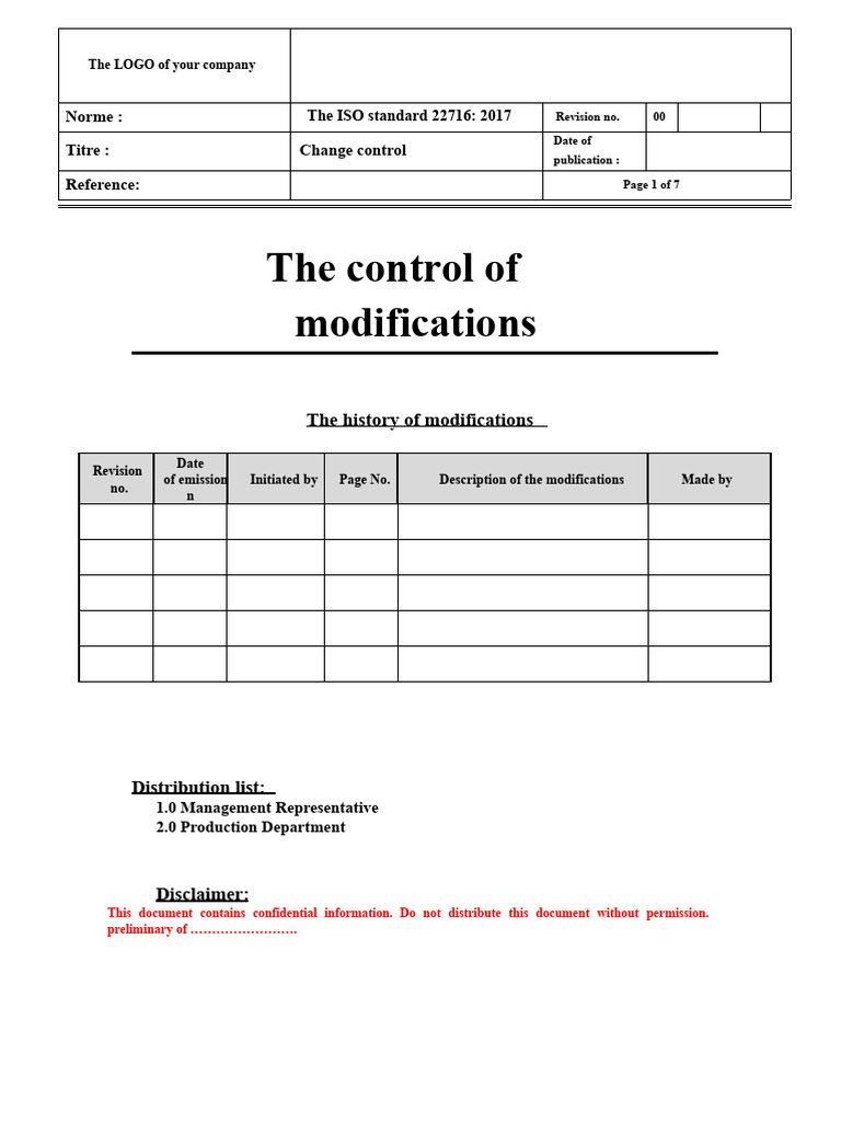Procedure - Change Control | PDF | International Organization For ...
