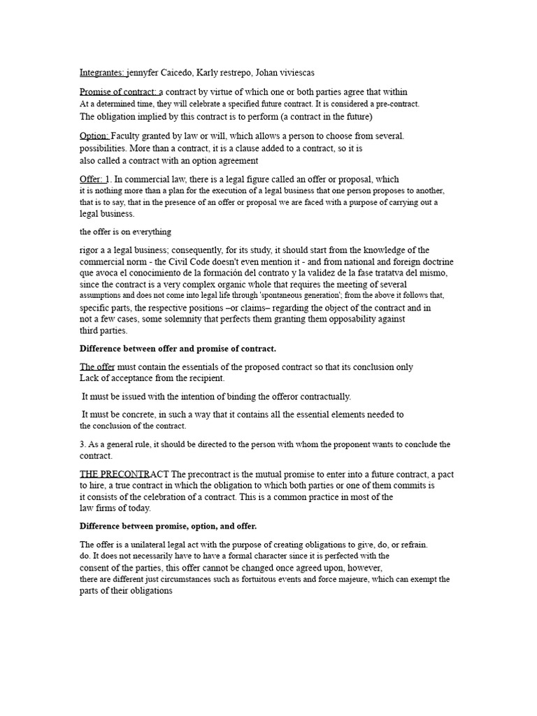 Differences Between A Promise of Contract and An Offer | PDF | Contract ...