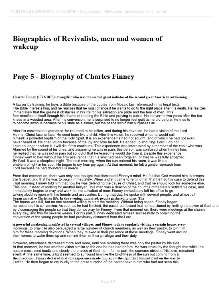Biography of Charles Finney | PDF | Christian Revival | Evangelicalism