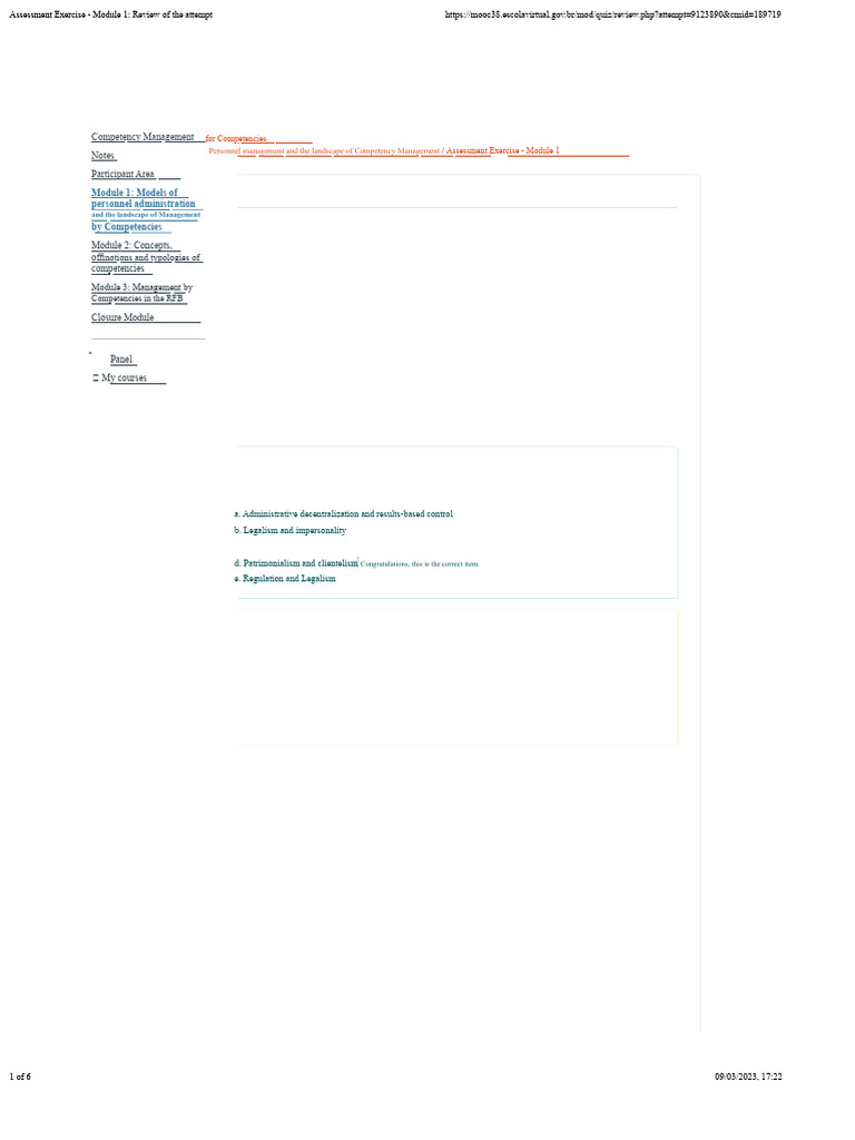 Assessment Exercise - Module 1 Review of the attempt COMPETENCY ...
