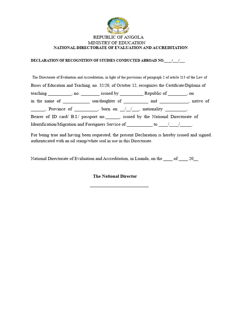 Angola Education Recognition Certificates | PDF | Identity Document
