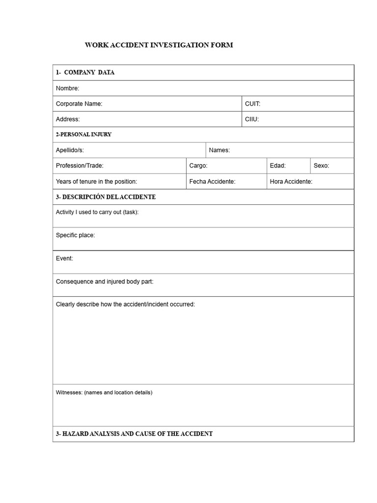 Work Accident Investigation Form Ivan | PDF