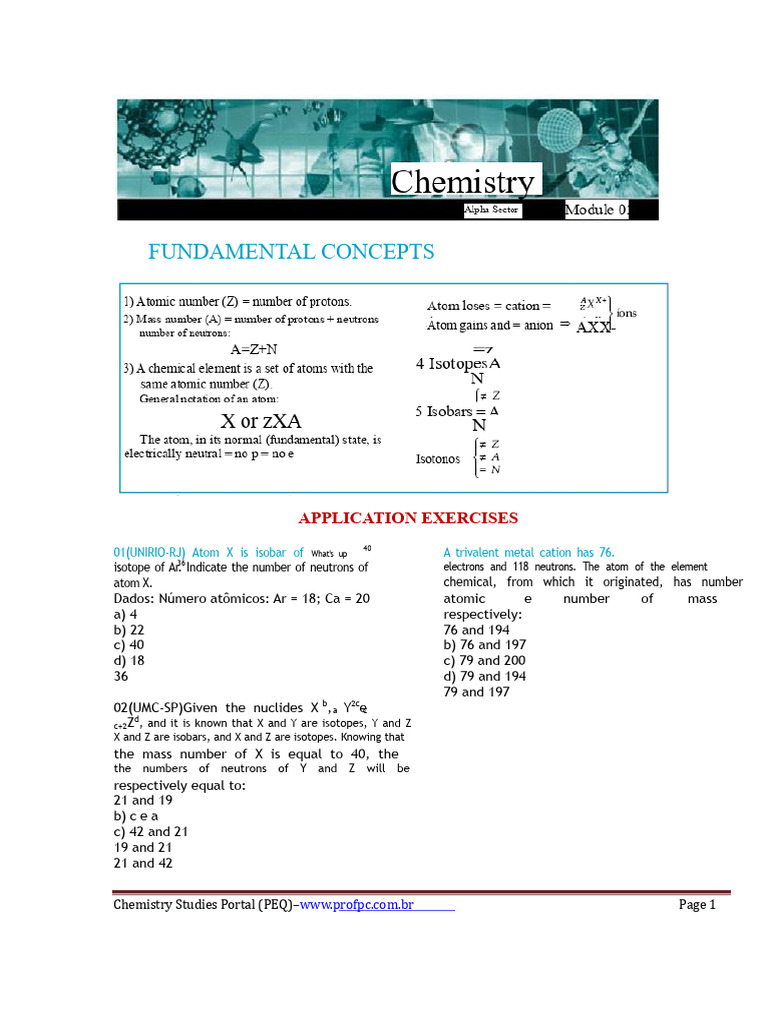 Exercise List - Fundamental Concepts - Chemistry (Prof. PC - PEQ) | PDF ...