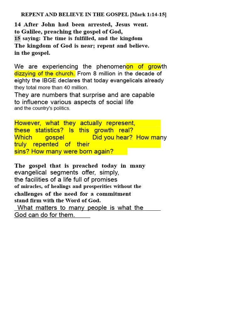 Repent and Believe in The Gospel | PDF | Jesus | The Gospel