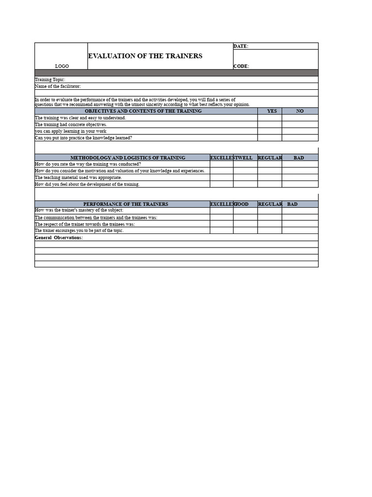 Trainer Performance Evaluation Survey | PDF