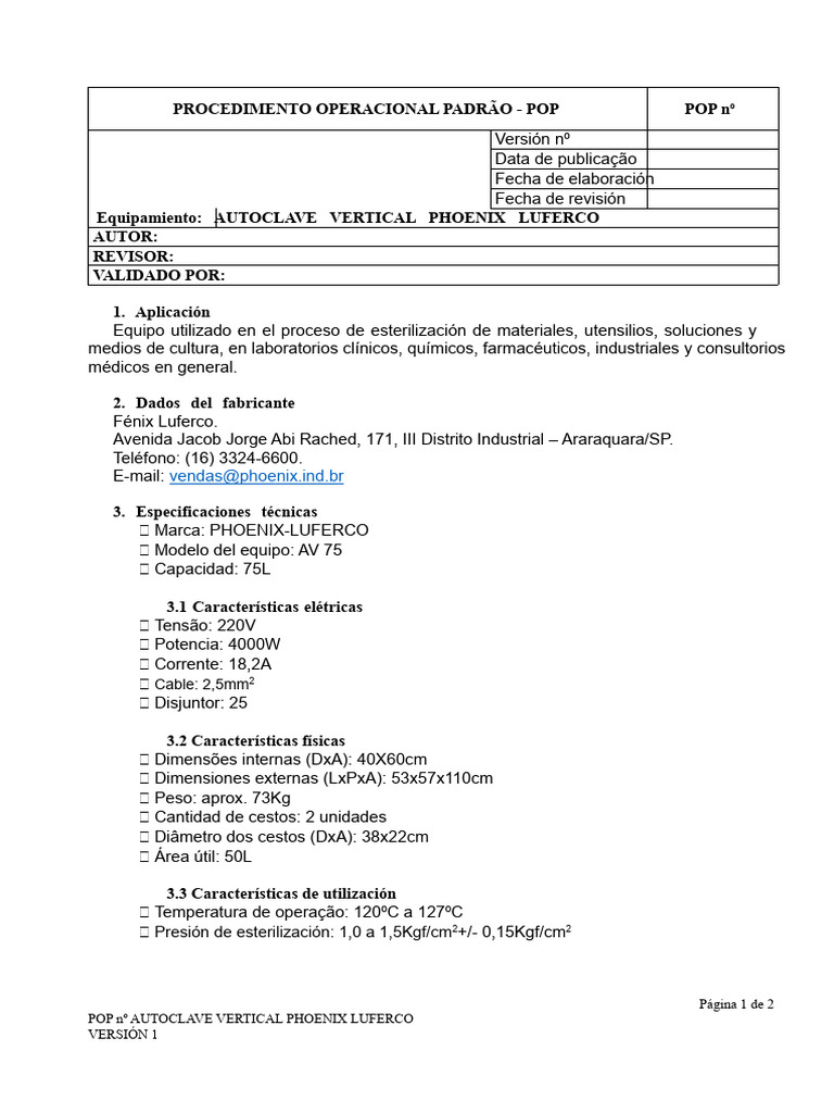 Procedimiento de Uso Autoclave Phoenix | PDF | Esterilización ...