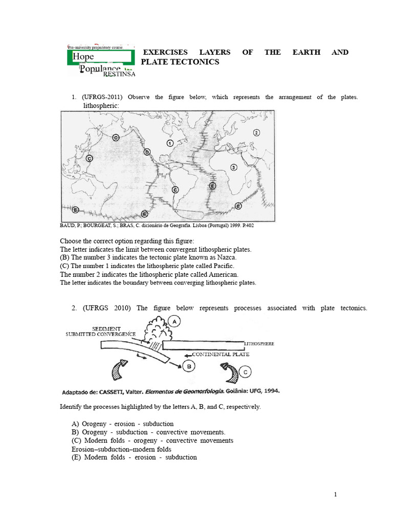 Exercises On Earth's Layers and Plate Tectonics | PDF | Plate Tectonics ...