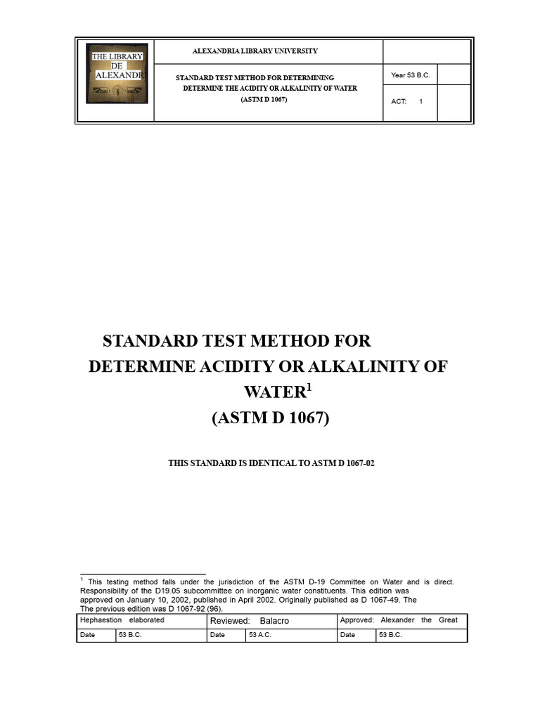 ASTM D 1067: Water Acidity Testing Methods | PDF | Titration | Chemistry