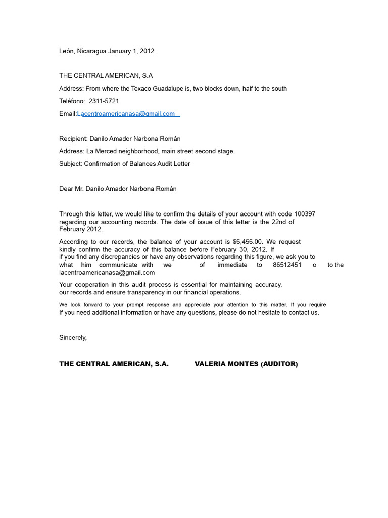 Balance Confirmation Letters | PDF | Audit | Accounting