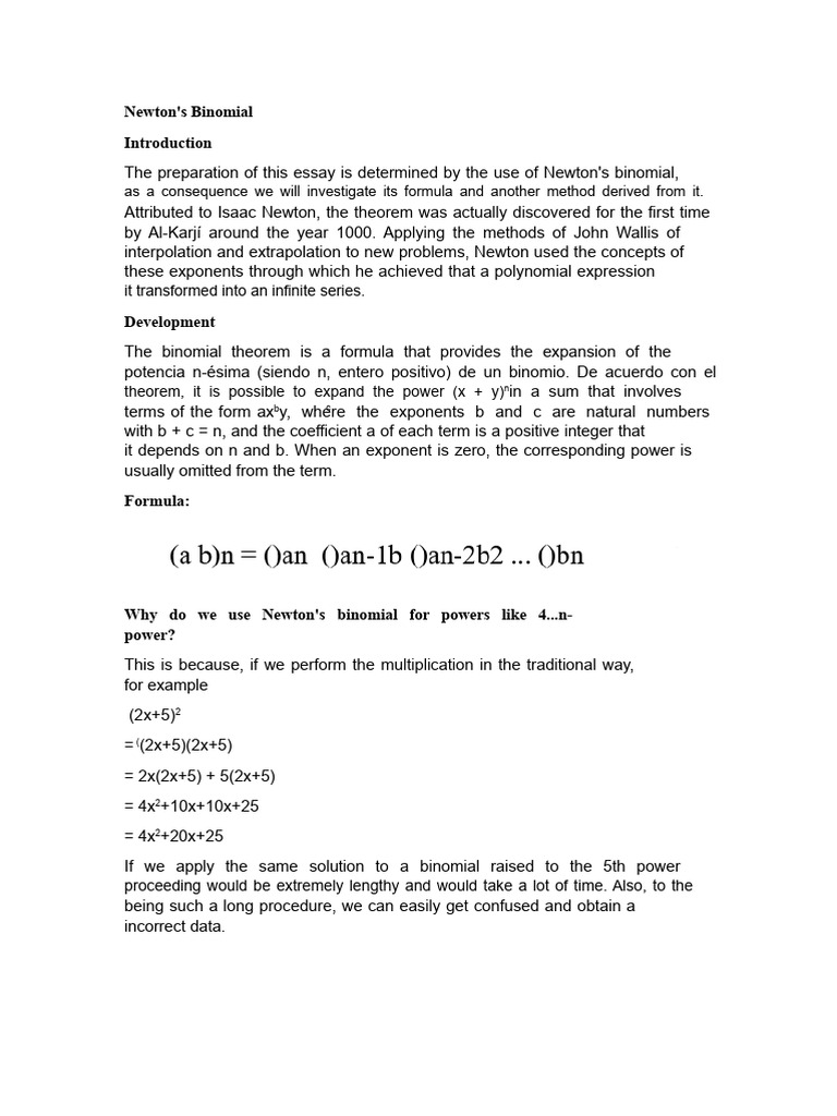 Understanding Newton's Binomial Theorem | PDF