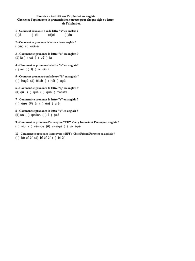 Exercice de prononciation de l'alphabet anglais | PDF