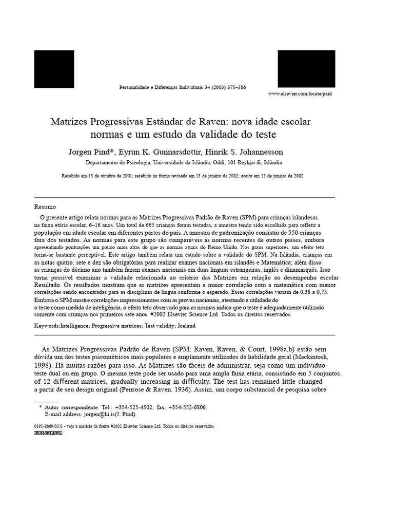 Normas e Validade das Matrizes de Raven | PDF | Quociente de ...