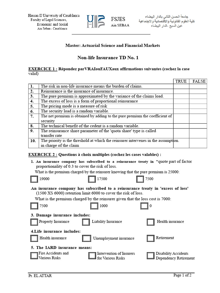 TD No. 1 of Non-Life Insurance | PDF | Reinsurance | Insurance