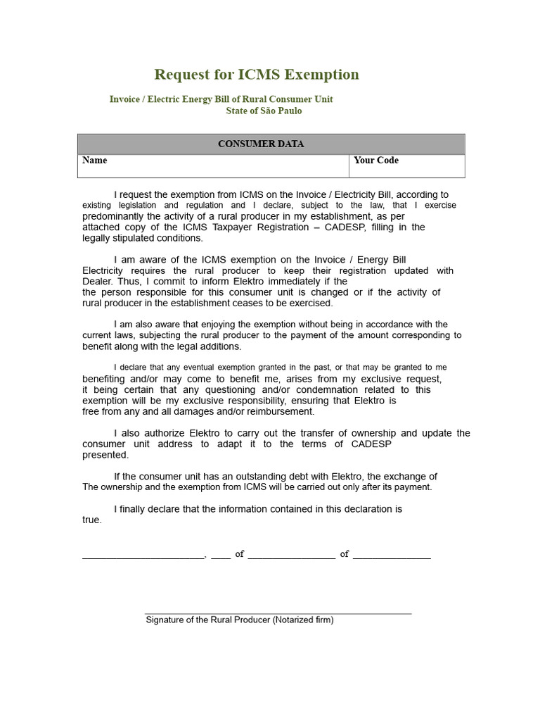 ICMS Exemption Request Rev07 PDF | PDF | Notary Public | Invoice