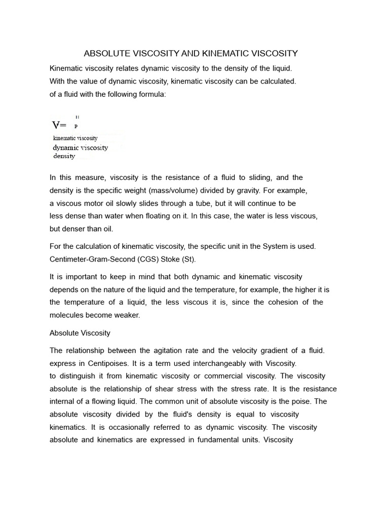 1.6 Absolute Viscosity and Kinematic Viscosity | PDF | Viscosity | Liquids