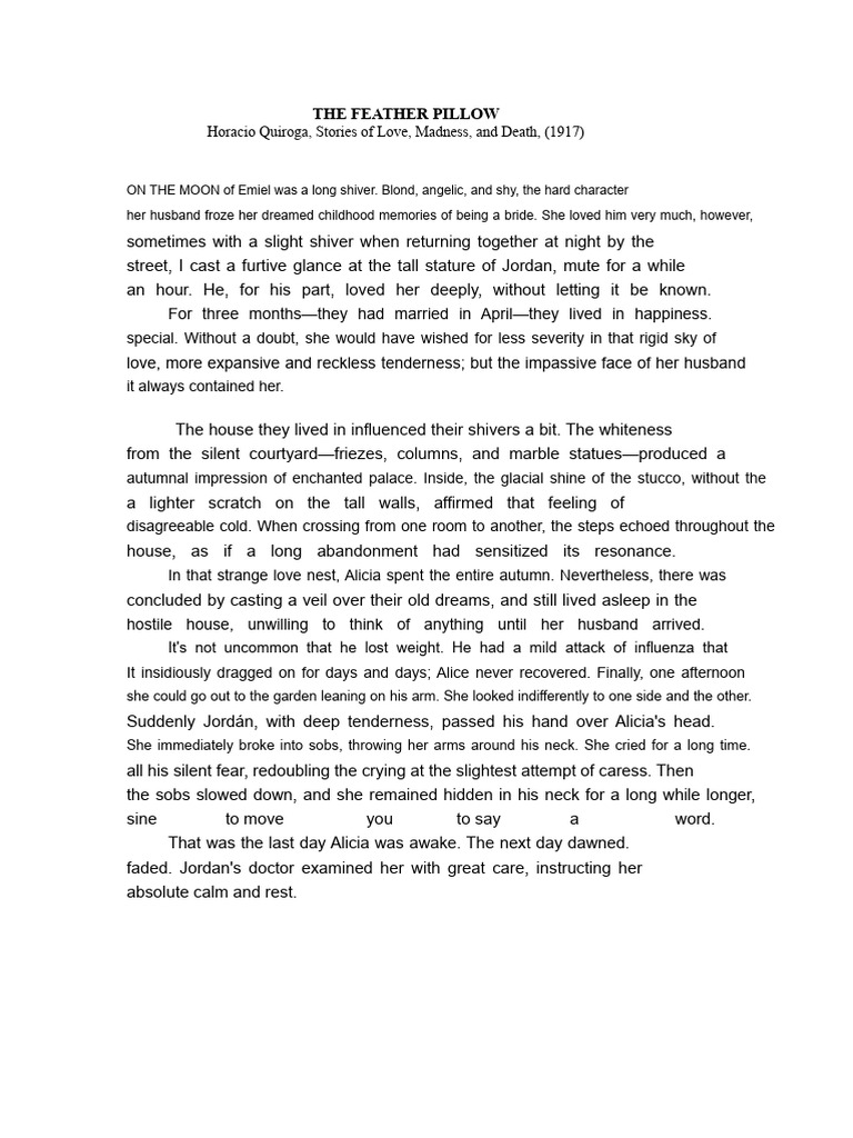 Horacio Quiroga The Feather Pillow | PDF
