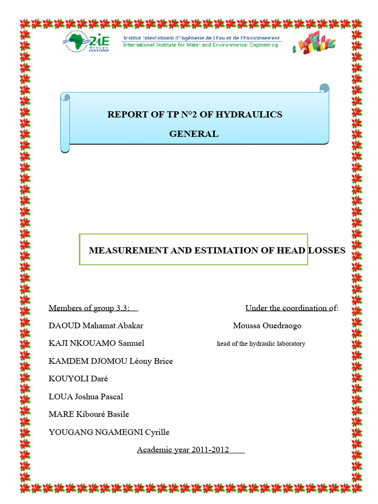 Lab Report On Measurement and Estimation of Head Loss | PDF | Pressure ...