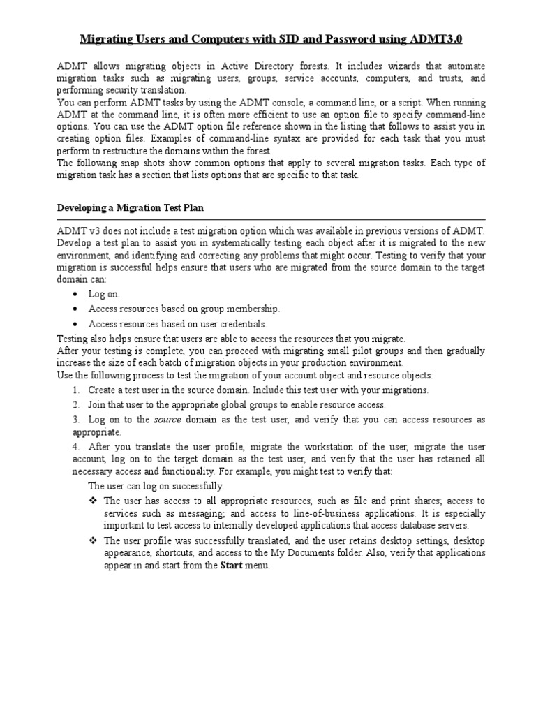 Admt User Migration With Password and Sid | PDF | Active Directory ...