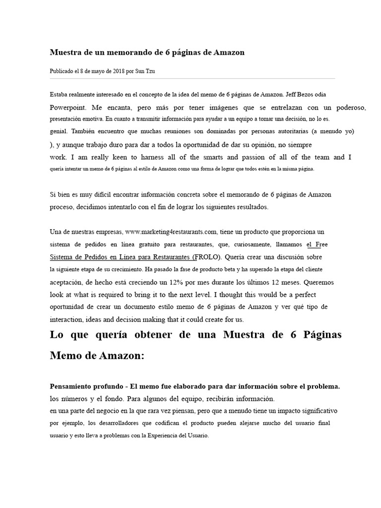 Ejemplo de Memo de 6 Páginas de Amazon | PDF | Marketing | Restaurantes