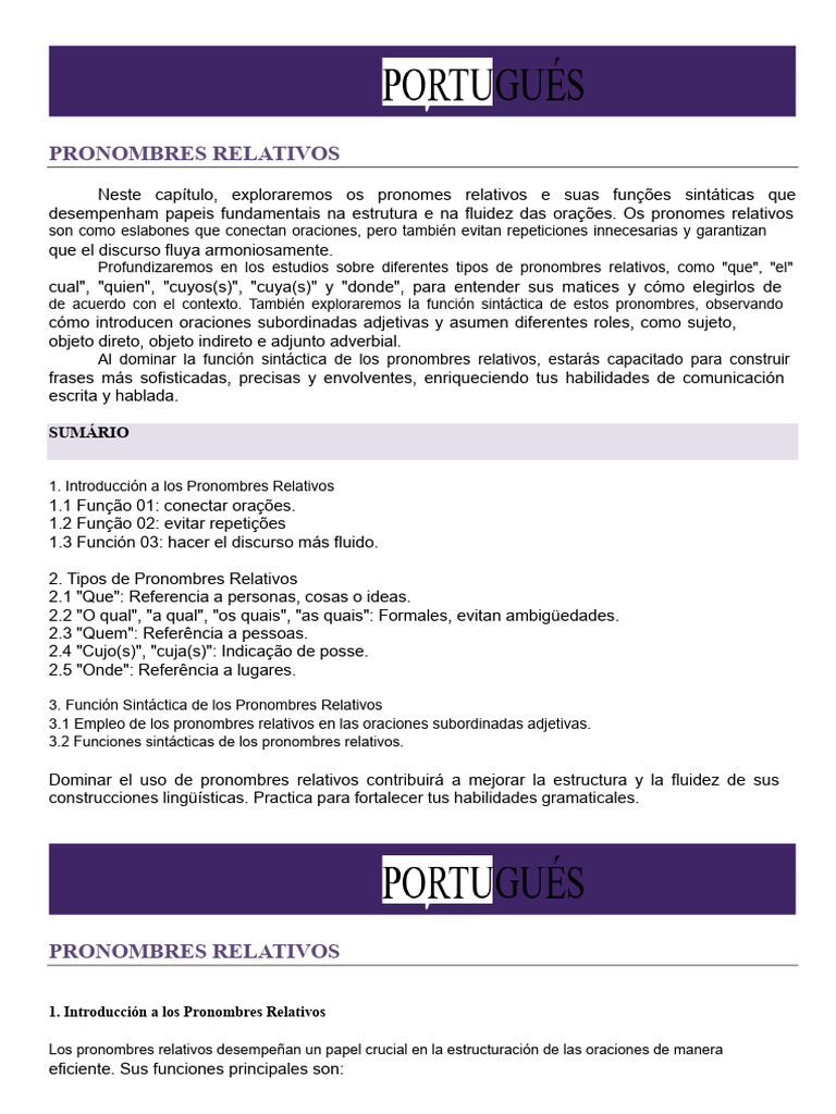 (PDF) Pronombres Relativos | PDF | Adverbio | Pronombre