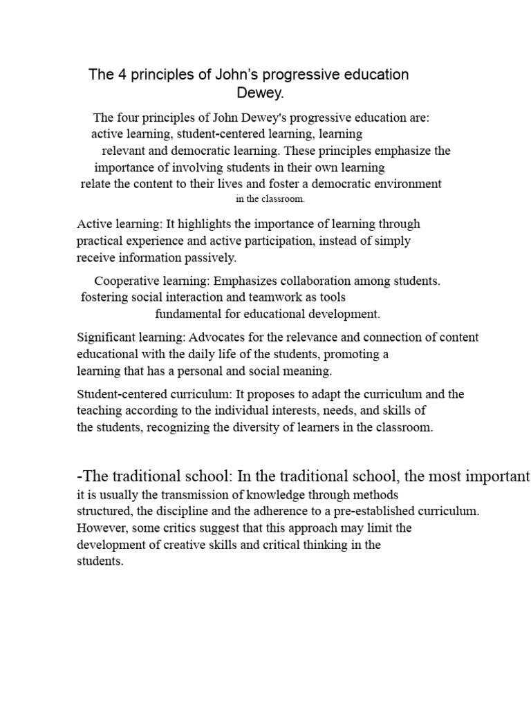 John Dewey's 4 Principles of Education | PDF