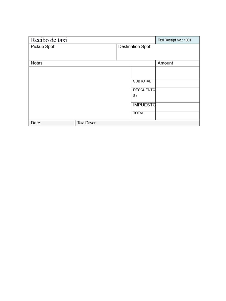 Recibo de Taxi: Detalles y Montos | PDF