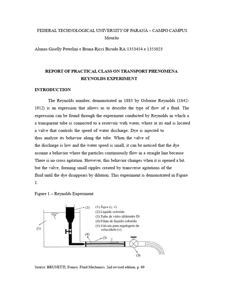 Report On Practical Class of Transport Phenomena Reynolds Experiment ...