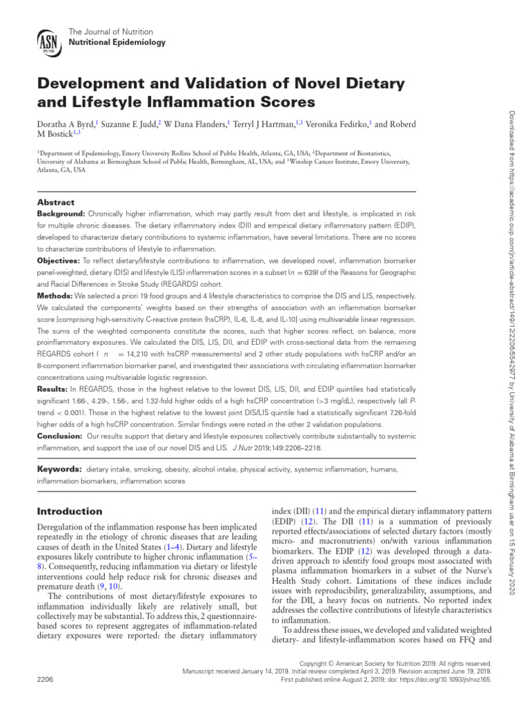 Novel Dietary and Lifestyle Inflammation Scores | PDF | Obesity ...