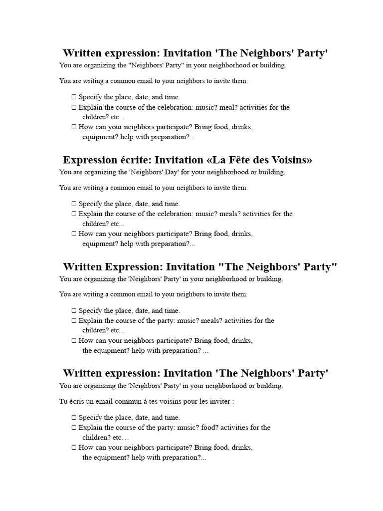 Written Expression Neighbor's Day | PDF