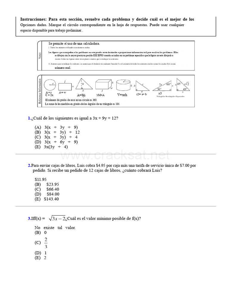 Prueba de práctica de matemáticas SAT 12 www.satpanda.com | PDF | Se ...