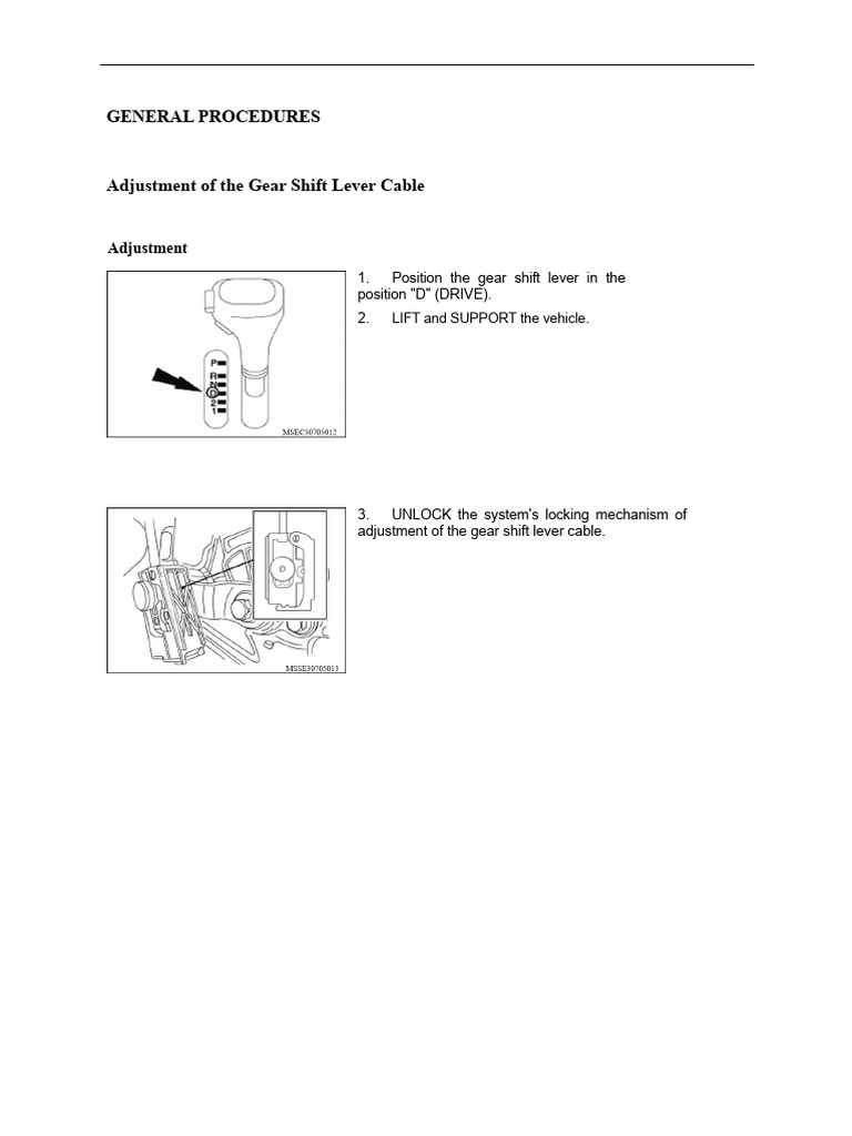 Adjustment of the Gear Shift Lever Cable | PDF