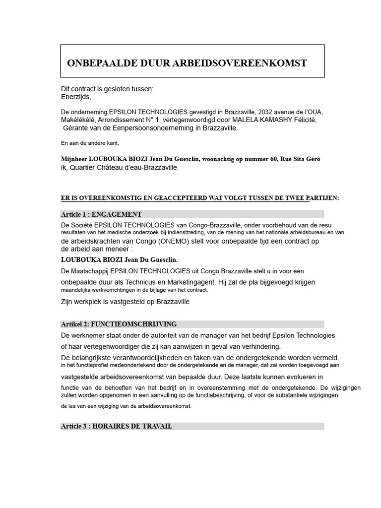 ONBEPAALDE DUUR ARBEIDSOVEREENKOMST _0518 | PDF