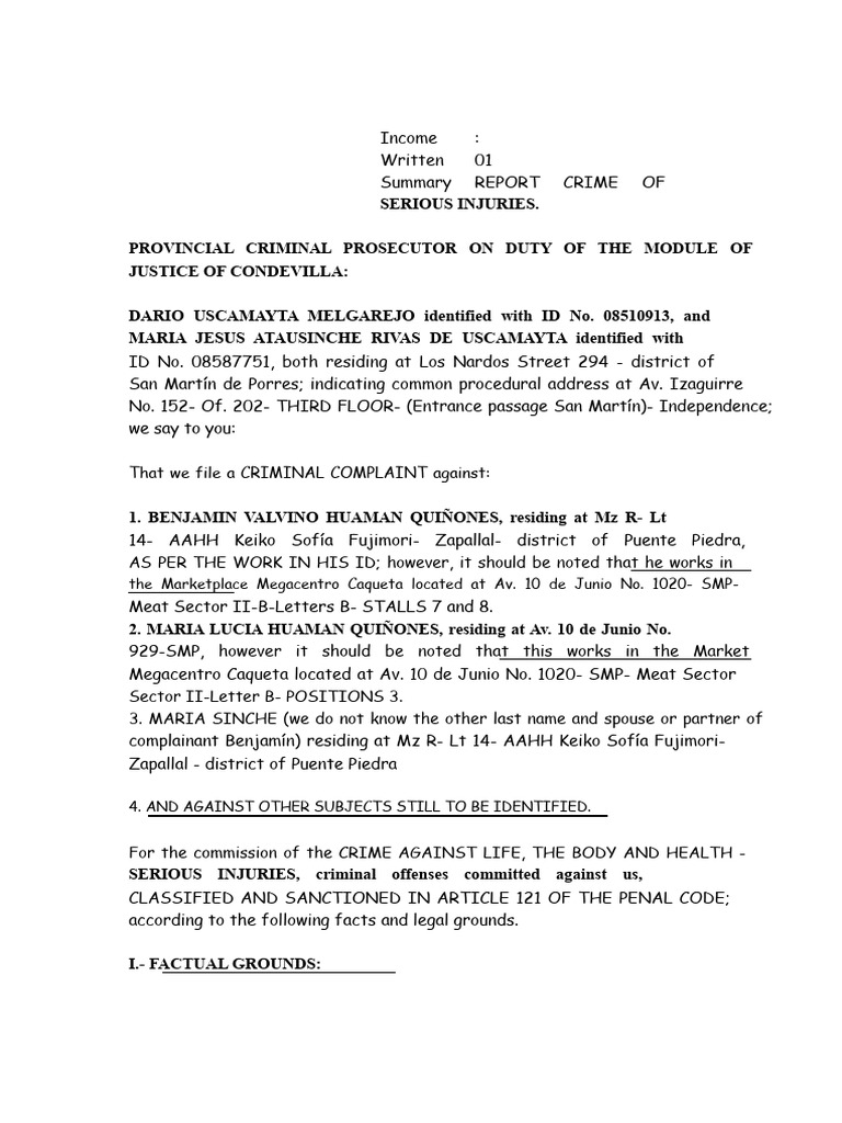 Criminal Complaint for Serious Injuries | PDF | Knee | Crimes