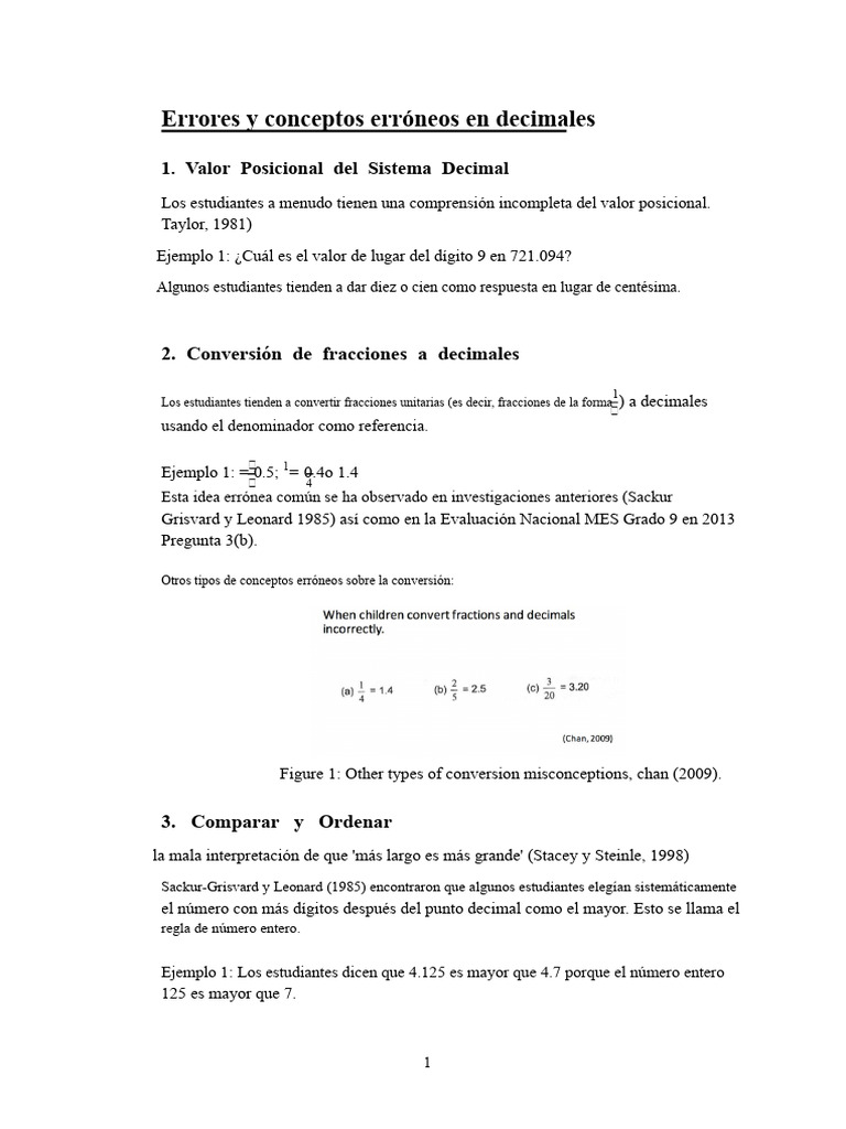 Errores y conceptos erróneos en decimales | PDF | Decimal | Sustracción
