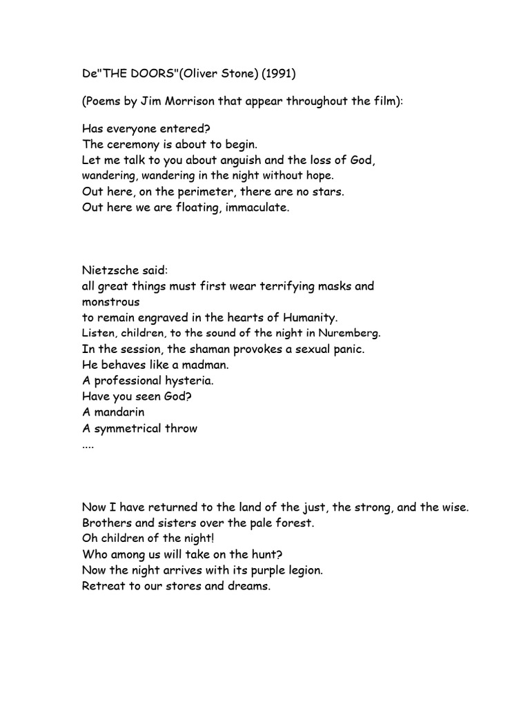 Jim Morrison Poems | PDF