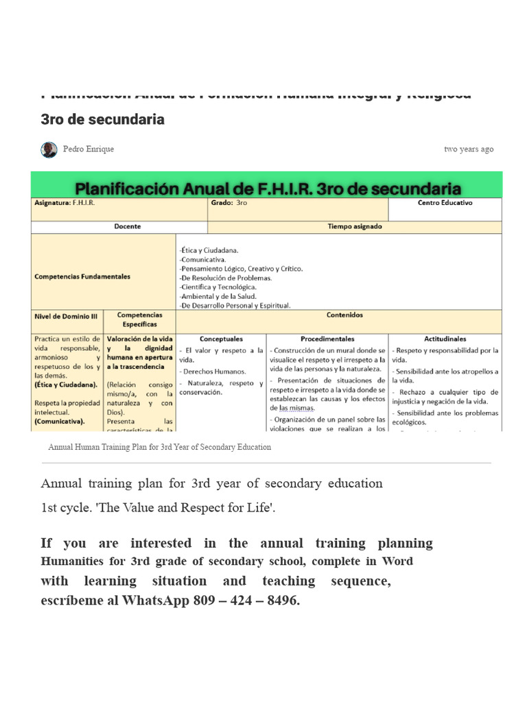 Annual Training Plan for 3rd Year Ethics | PDF | Schools | Learning