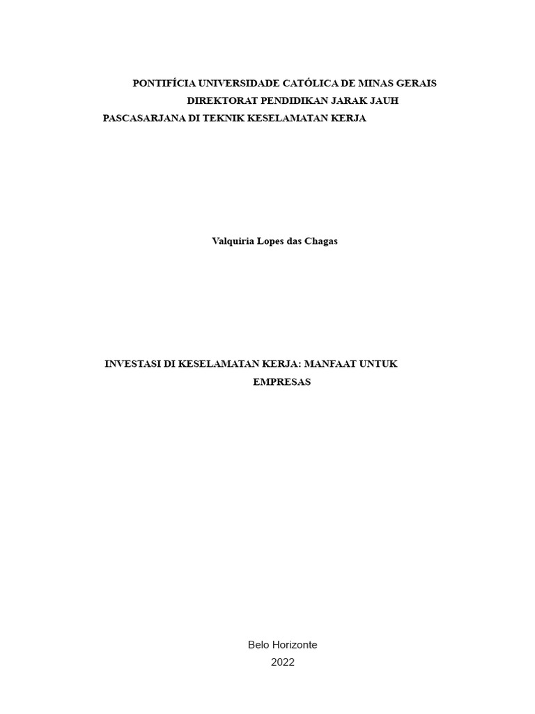 TCC Eng. Seg. Trab. - PUC MINAS - Valquiria Lopes - V | PDF