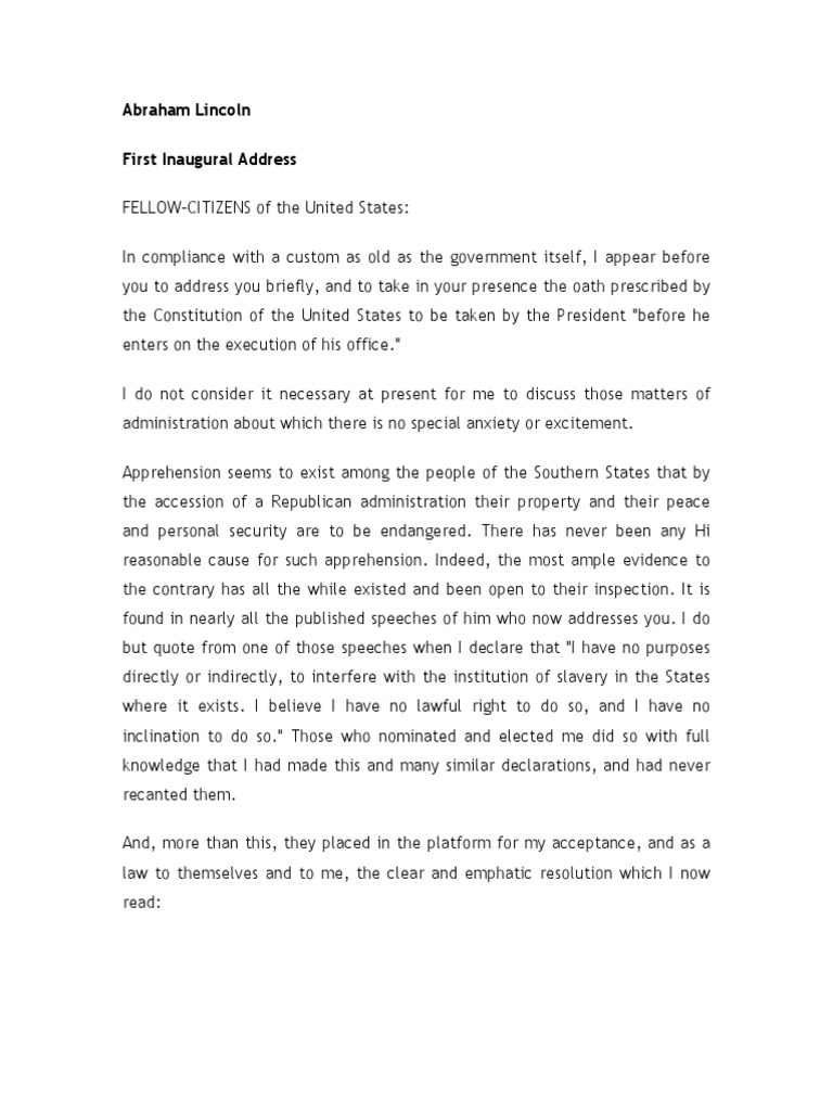 Lincoln Speech | PDF | Secession In The United States | Constitution